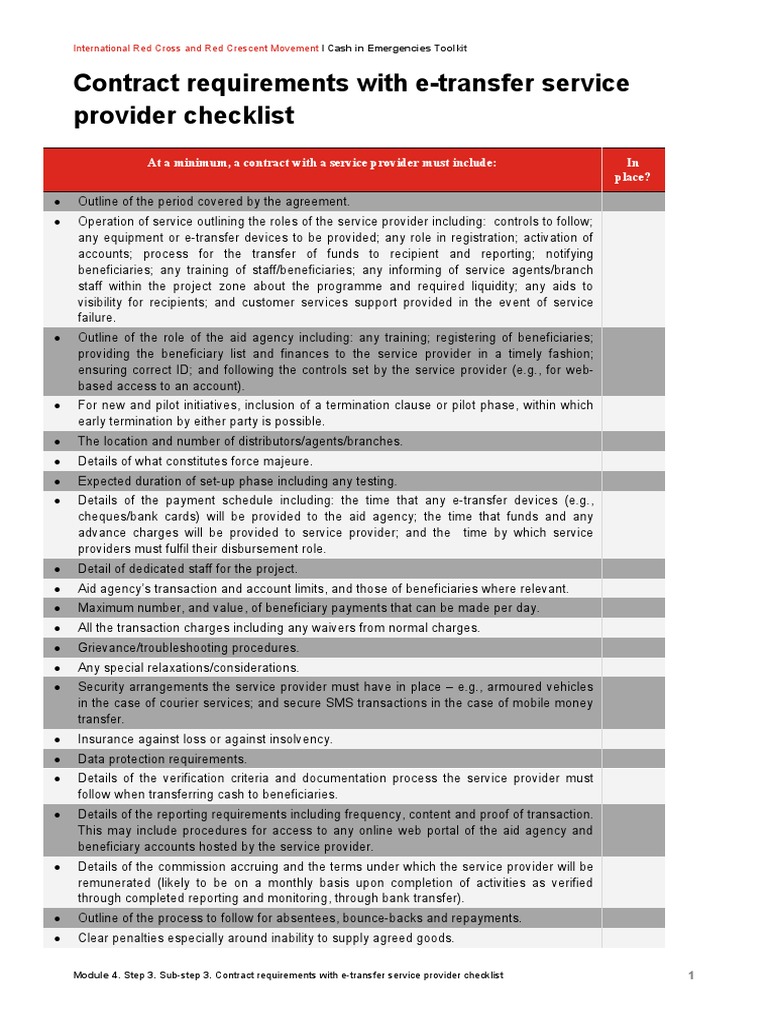 Contract Requirements E-Transfer Checklist | PDF | Financial ...