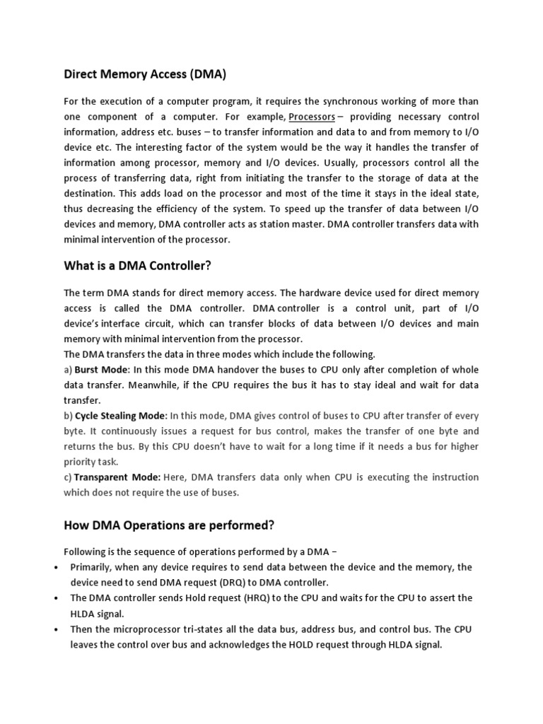 Direct Memory Access (DMA) : Burst Mode | PDF | Input/Output | Computer Data Storage