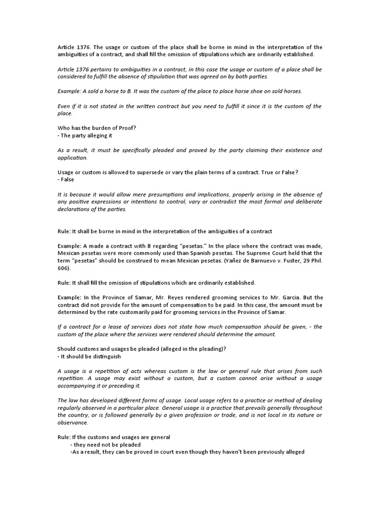 Interpretation of Contract Terms: The Role of Custom, Usage, and Party ...