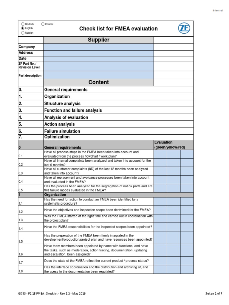 Check List For FMEA Evaluation | PDF | Systems Engineering | Business