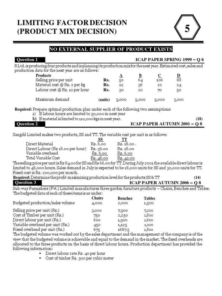 Decision Making-Limiting Factor | PDF | Business Economics | Market ...