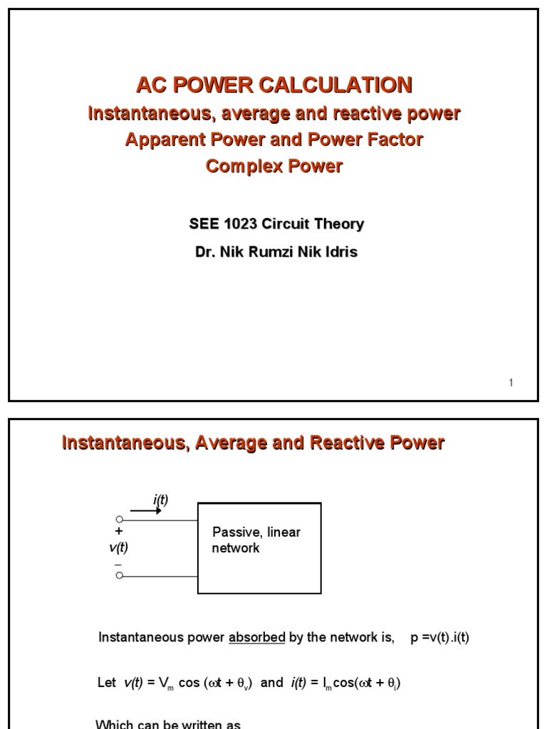 Ac Power Calculation | PDF | Ac Power | Electric Power
