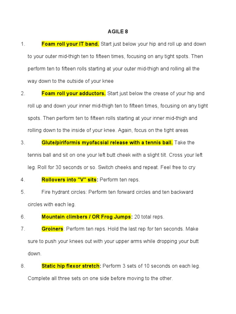 Agile 8 Warm-Up Routine Guide | PDF | Home & Garden