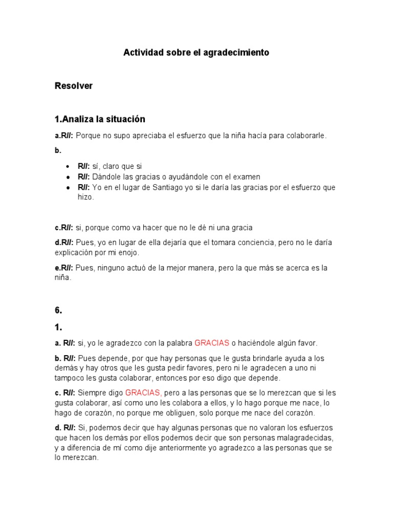 Actividad Sobre El Agradecimiento 2 | PDF