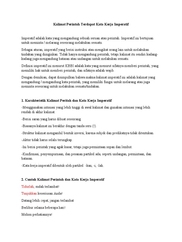 Kalimat Perintah Terdapat Kata Kerja Imperatif | PDF