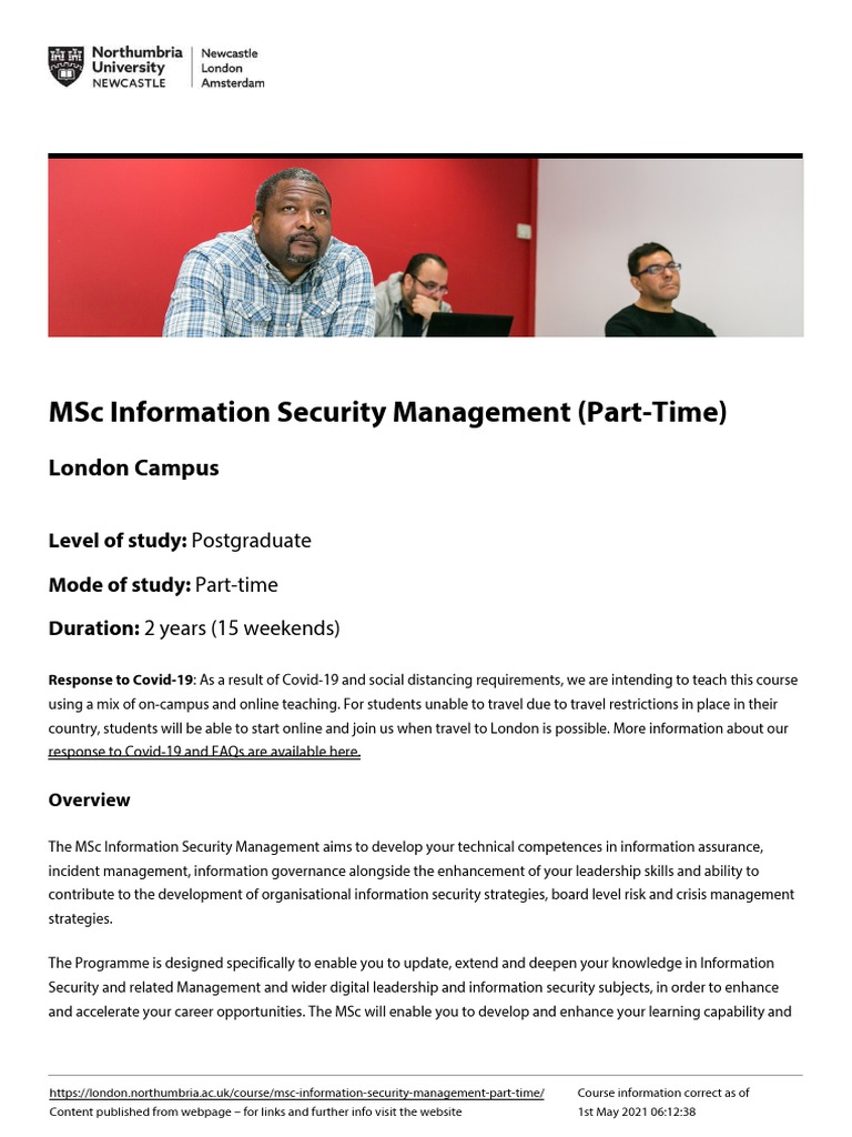 MSC Information Security Management (Part-Time) : London Campus | PDF | Computer Security | Security