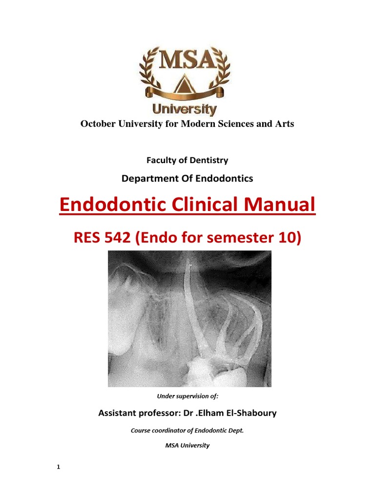 Endodontic Clinical Manual: RES 542 (Endo For Semester 10) | PDF ...