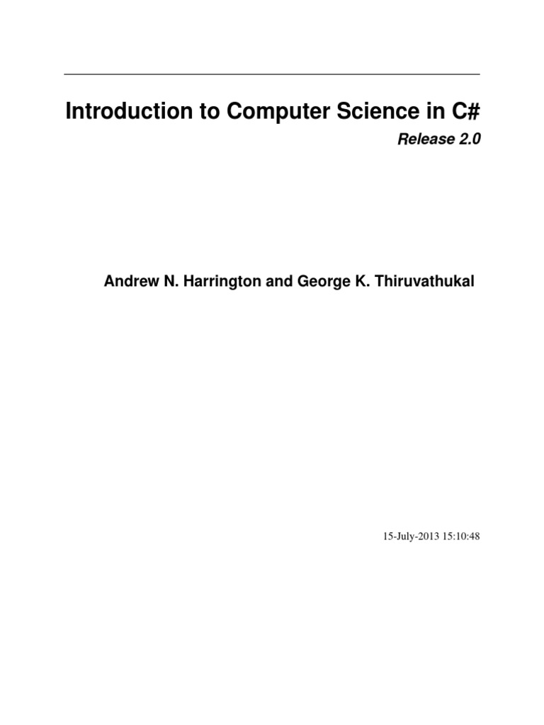 Introduction To Computer Science in C Sharp Release 2 | PDF | C Sharp ...