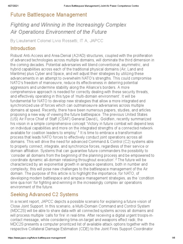 Future Battlespace Management - Joint Air Power Competence Centre | PDF ...