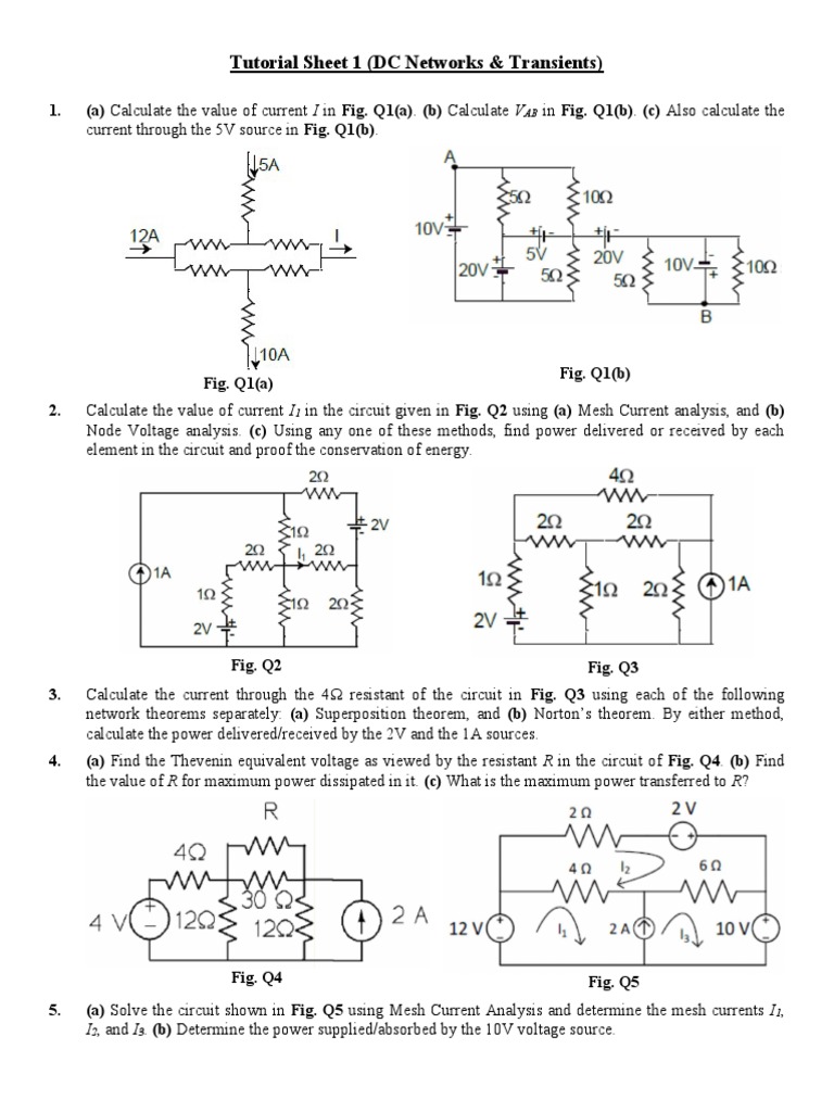Tutorial Sheet 1 (DC Networks & Transients) | PDF | Electrical Network ...