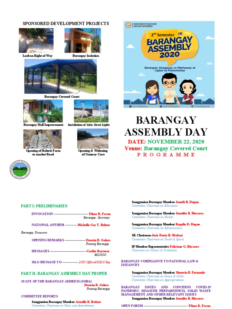 Barangay Assembly Day: Sponsored Development Projects 2 Semester | PDF