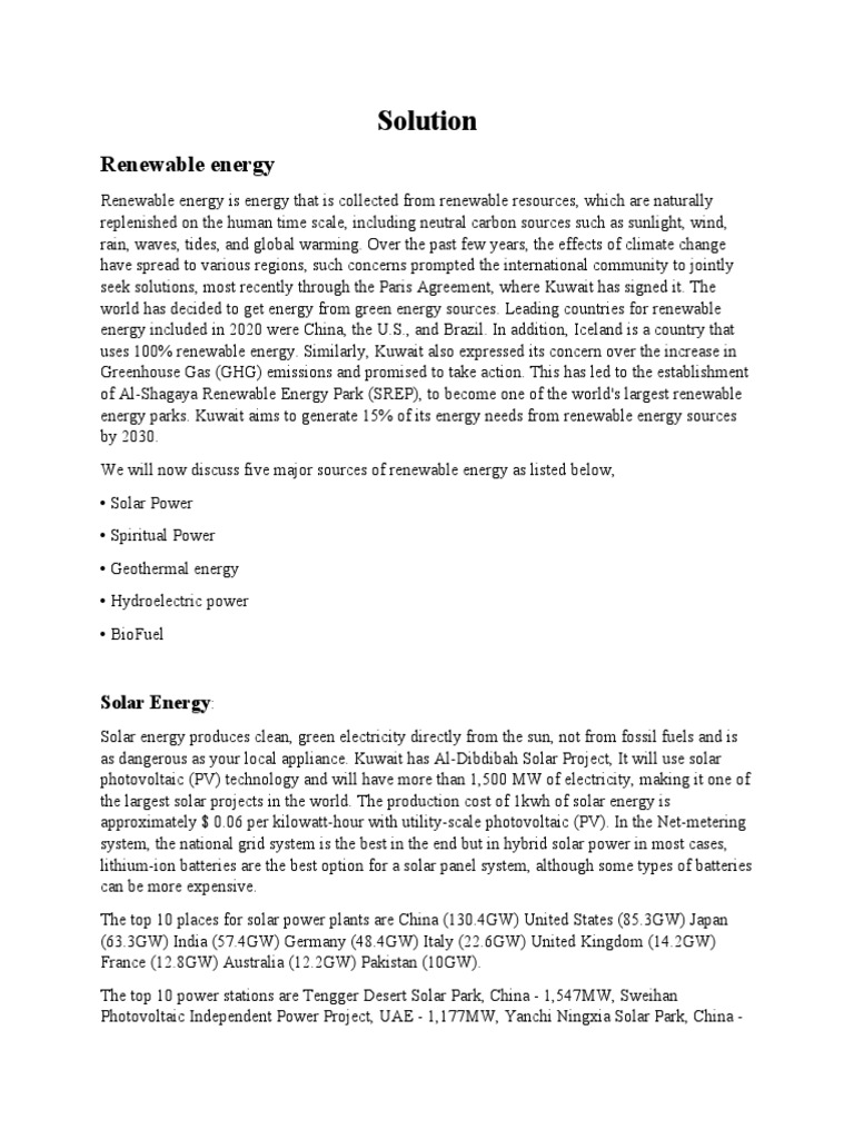 Solution: Renewable Energy | PDF | Solar Power | Renewable Energy
