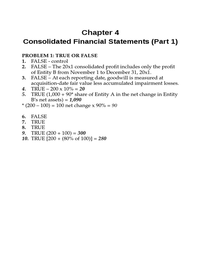 Sol. Man. Chapter 4 Consol. Fs Part 1 | PDF | Goodwill (Accounting ...