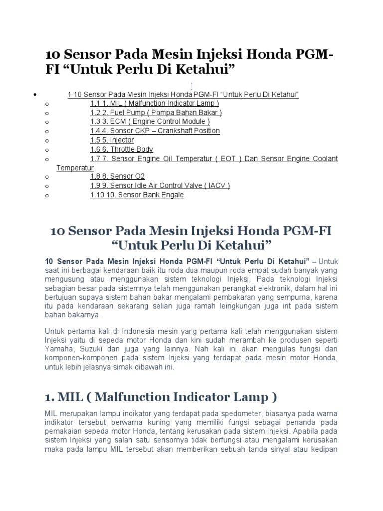 10 Sensor Injeksi Honda PGM-FI | PDF