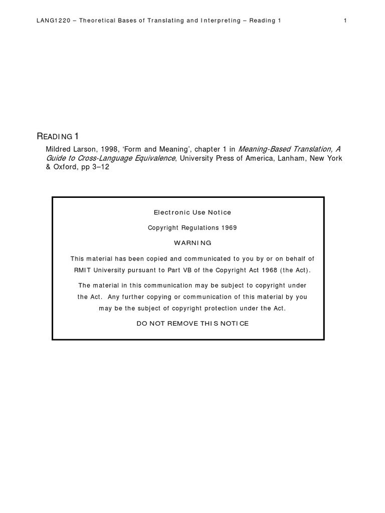 Meaning-Based Translation, A Guide To Cross-Language Equivalence | PDF