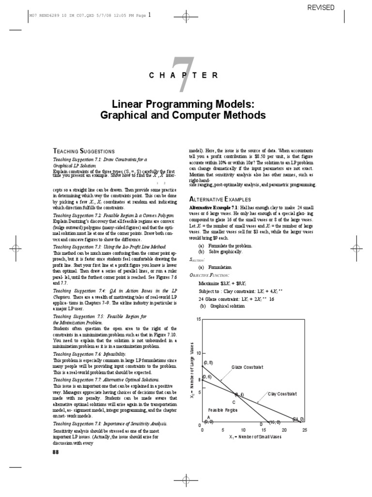 Linear Programming Models: Graphical and Computer Methods: Eaching Uggestions | PDF ...
