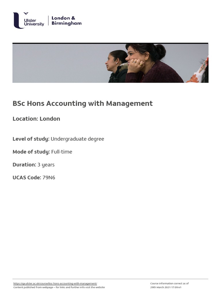 BSc Hons Accounting with Management Degree | PDF | Management ...