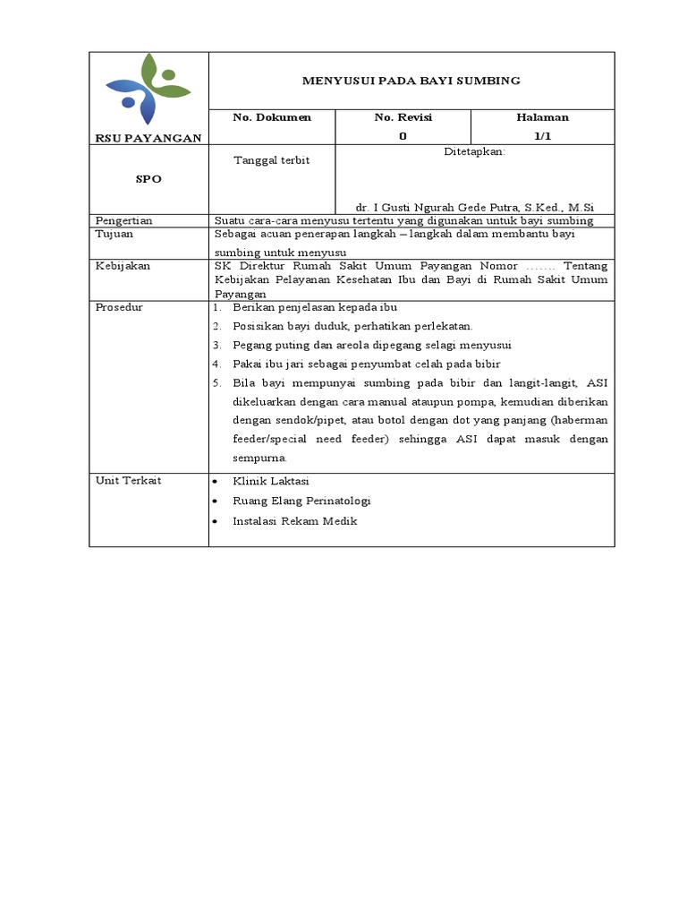 Sop Menyusui Pada Bayi Sumbing 97 | PDF | Pengembangan Diri | Kesehatan Holistik