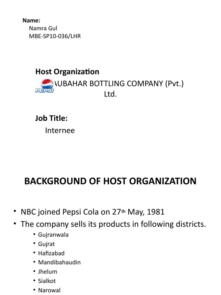 Pepsi Internship Report | PDF | Business | Economies