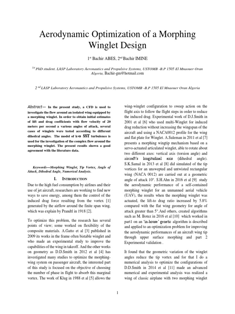 Aerodynamic Optimization of A Morphing Winglet Design | PDF | Fluid ...