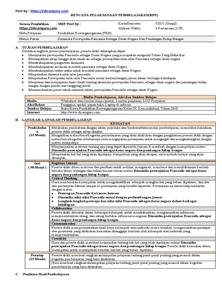 RPP PKN SMP Kelas VIII | PDF | Karier & Perkembangan