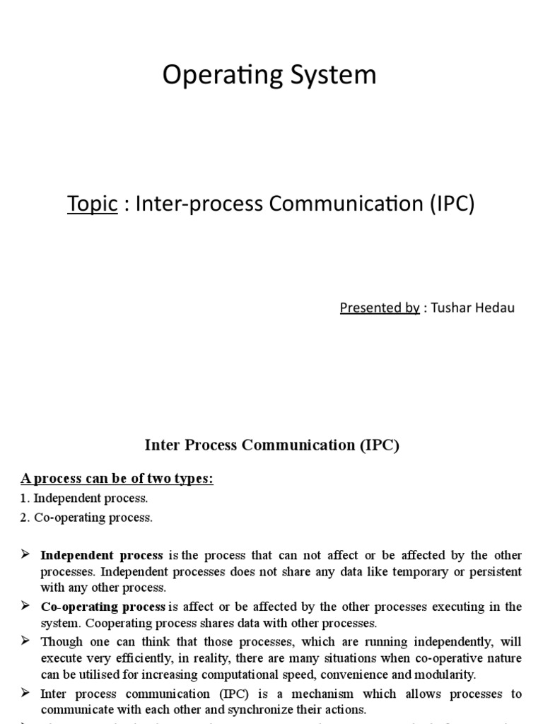 Unit 3 (3.3) Inter Process Communication (IPC) | PDF | Message Passing | Process (Computing)