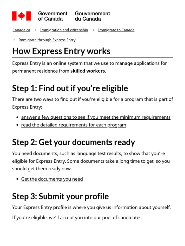Steps To Express Entry Works - Canada - Ca | PDF