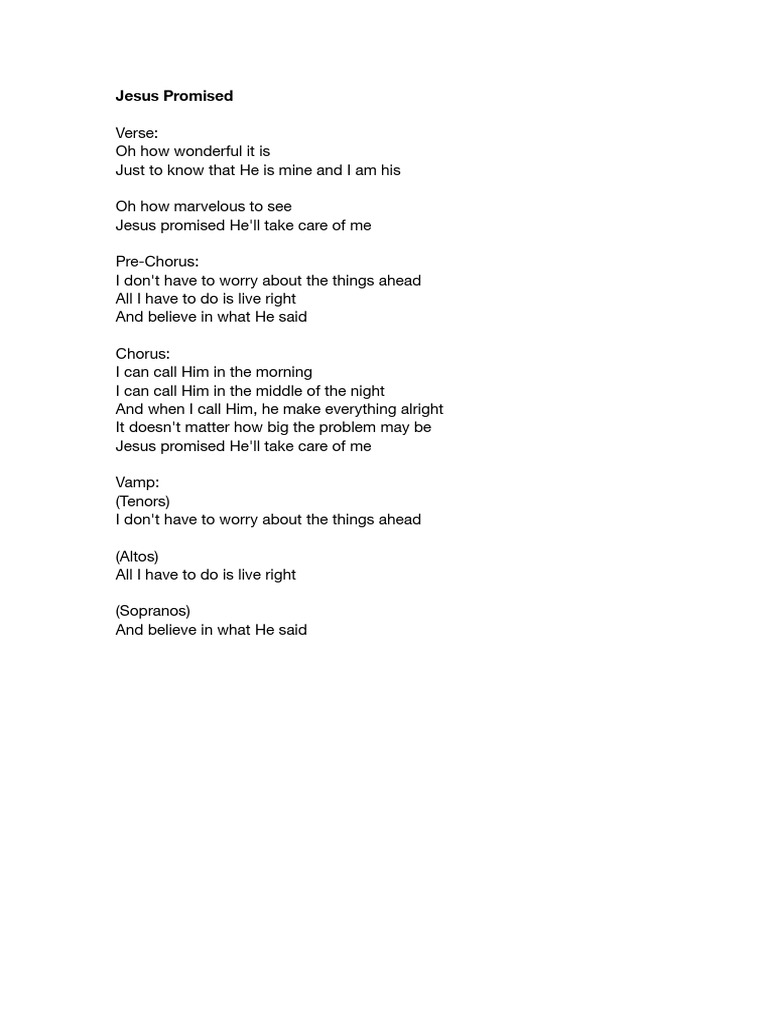 Jesus Promised He'll Take Care of Me | PDF