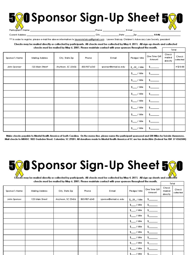 Sponsor Sign-Up Sheet for Fundraising | PDF | Government Finances | Taxes