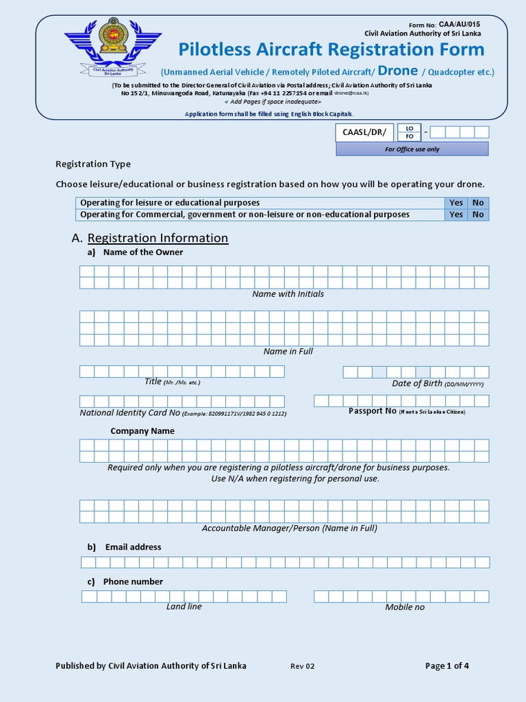Pilotless Aircraft Registration Form: Drone | PDF | Unmanned Aerial ...