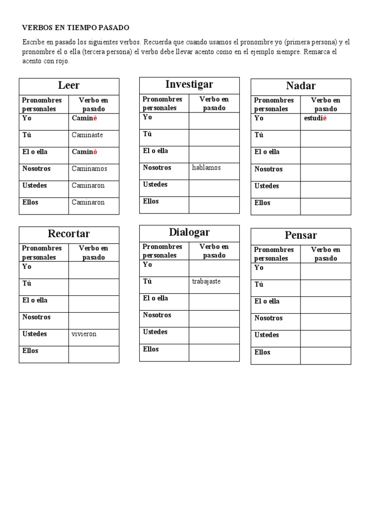 Conjugar Verbos en Pasado | PDF