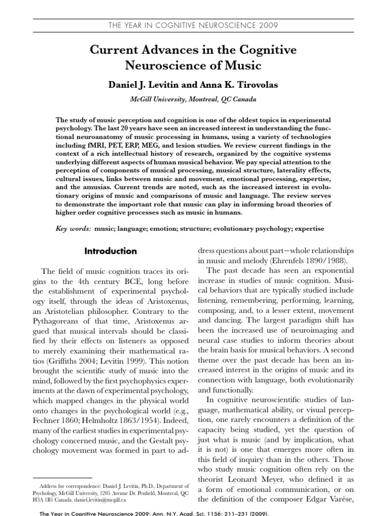 Current Advances in The Cognitive Neuroscience of Music | PDF ...