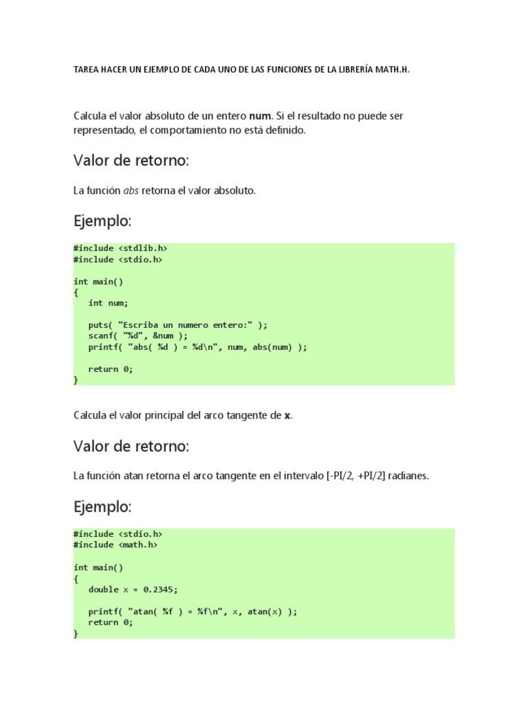 Ejemplos de La Libreria de Math.h | PDF | Logaritmo | Raíz cuadrada