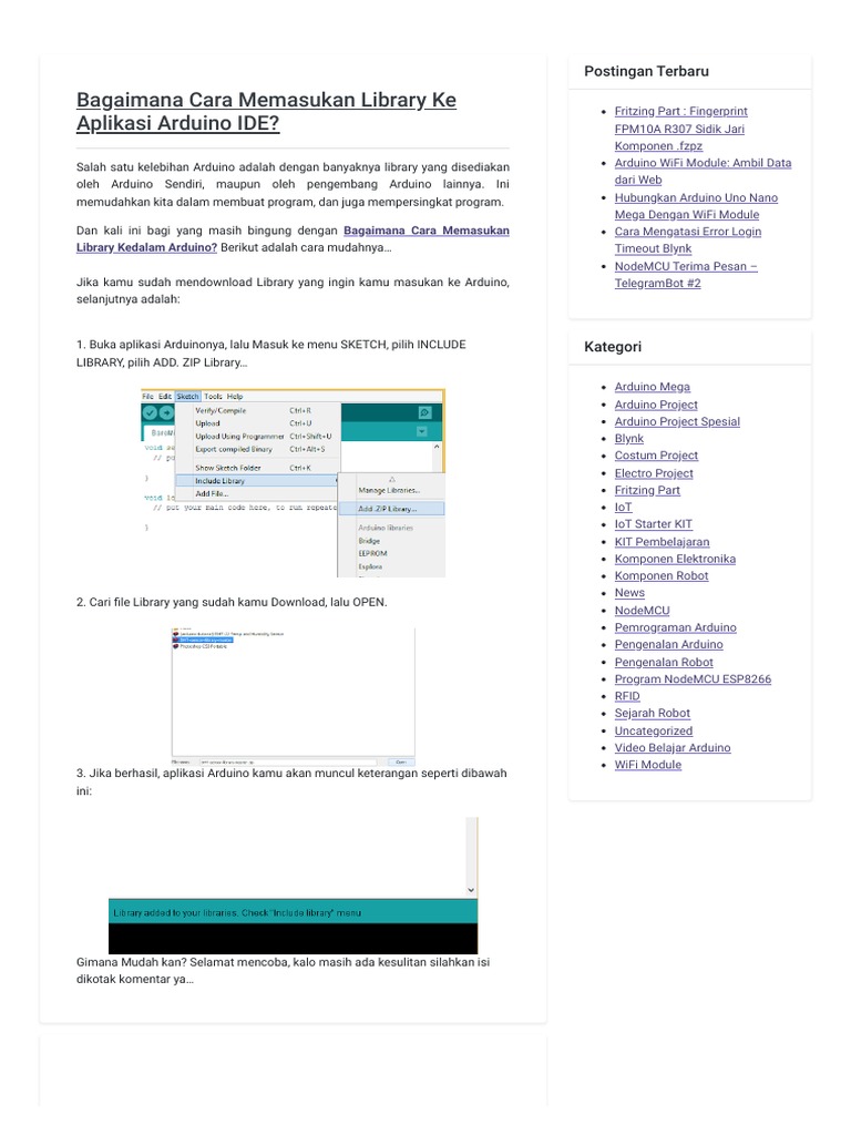 Bagaimana Cara Memasukan Library Ke Aplikasi Arduino IDE | PDF