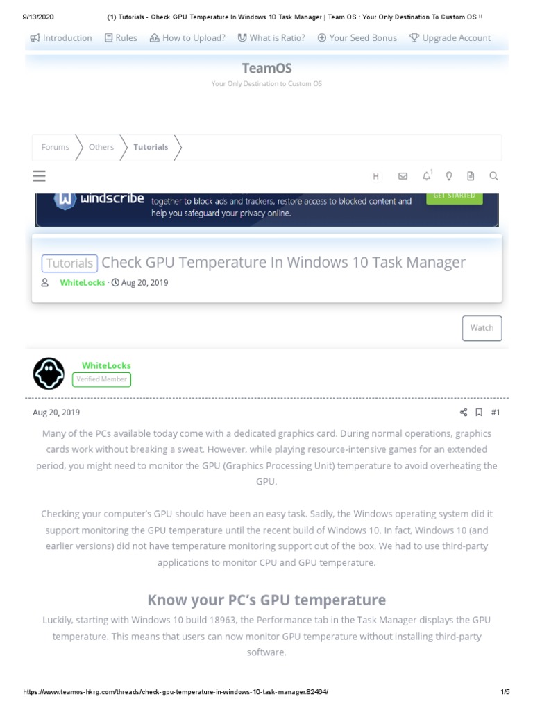 Tutorials Check Gpu Temperature In Windows 10 Task Manager Team Os Your Only Destination 