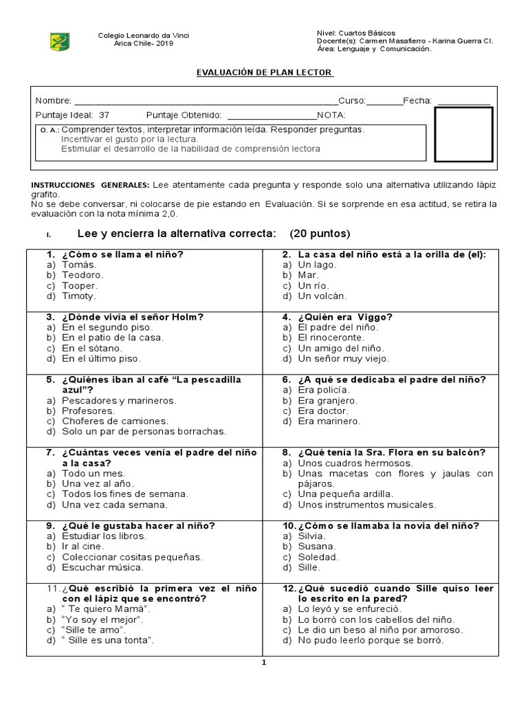 PRUEBA Plan Lector | PDF