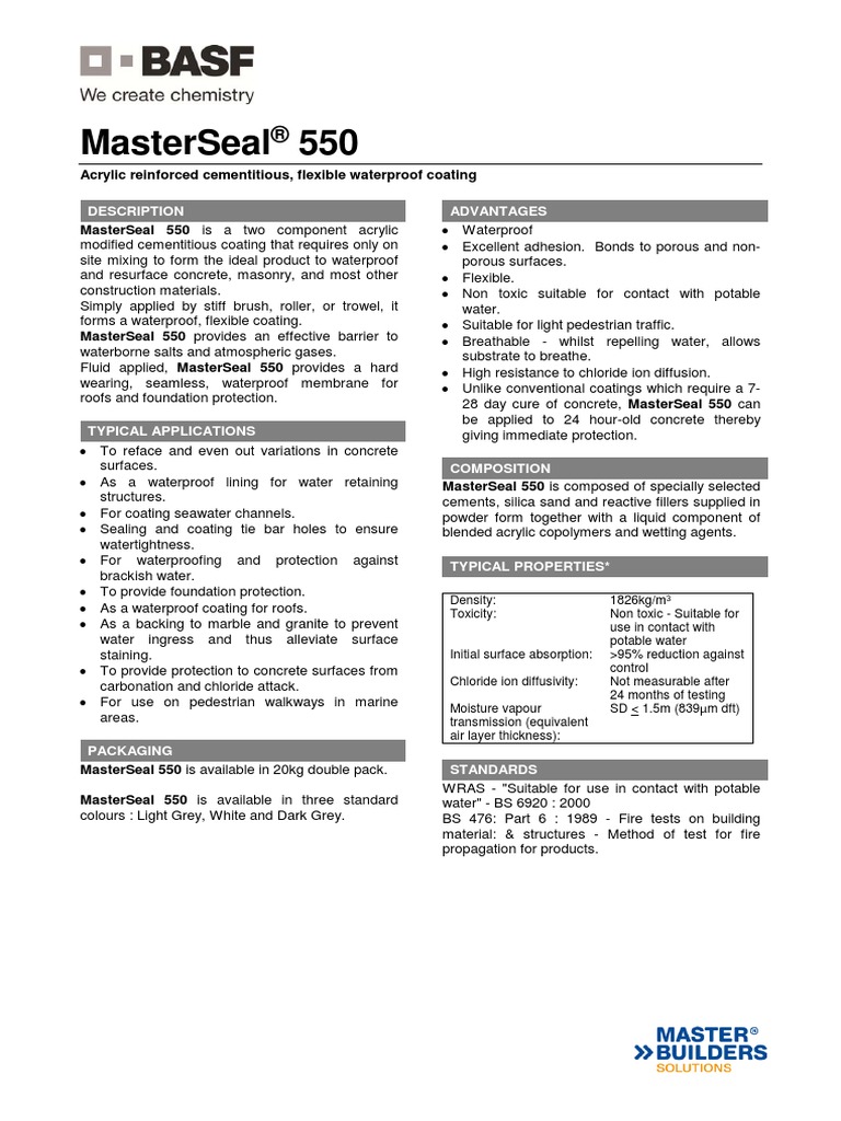 MasterSeal 550 | PDF | Chloride | Concrete