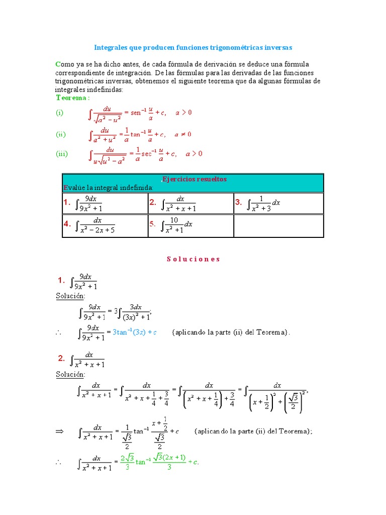 Integrales que producen funciones trigonométricas inversas