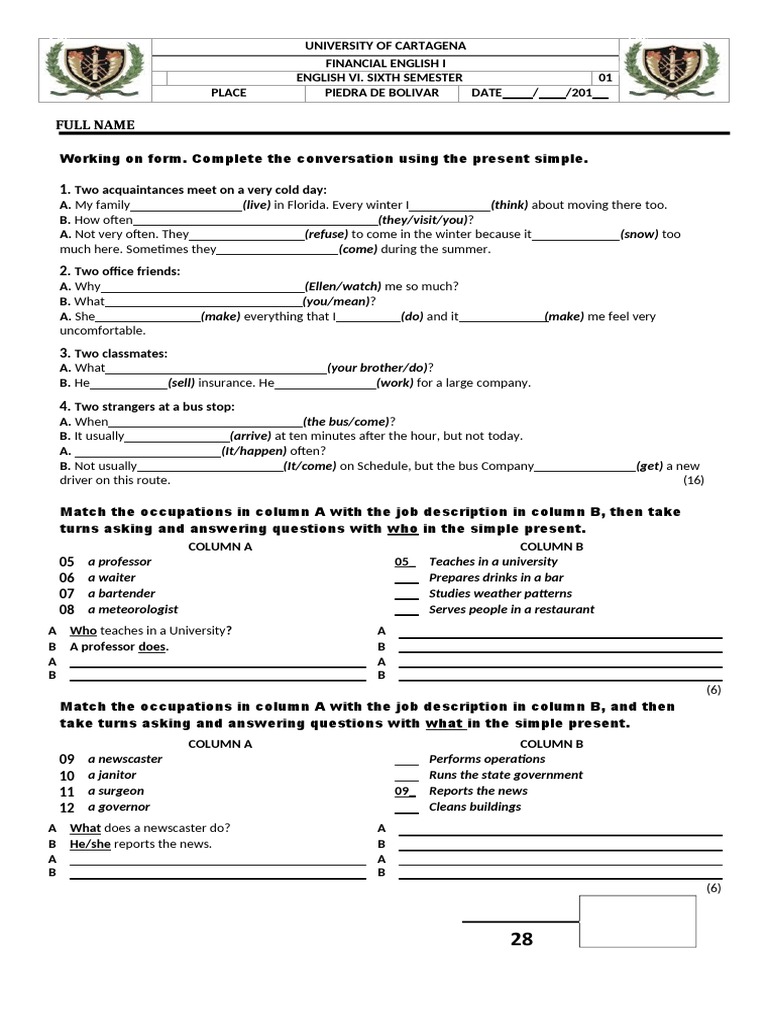 Taller. Presente Simple | PDF