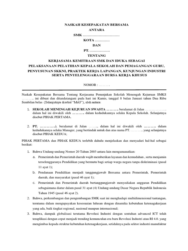 MoU SMK Dengan DUDI | PDF