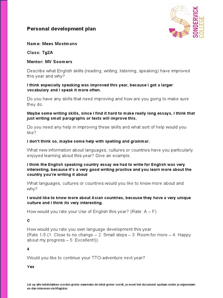 Personal Development Plan Student | PDF