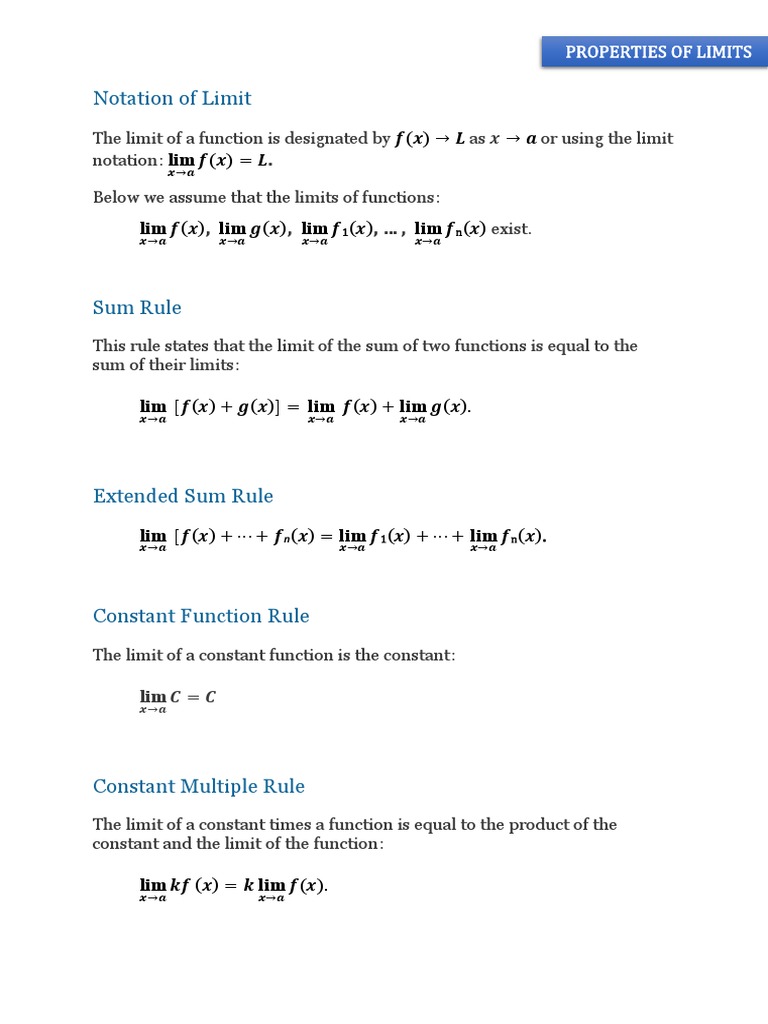 Properties of Limits PDF | PDF | Function (Mathematics) | Mathematical ...