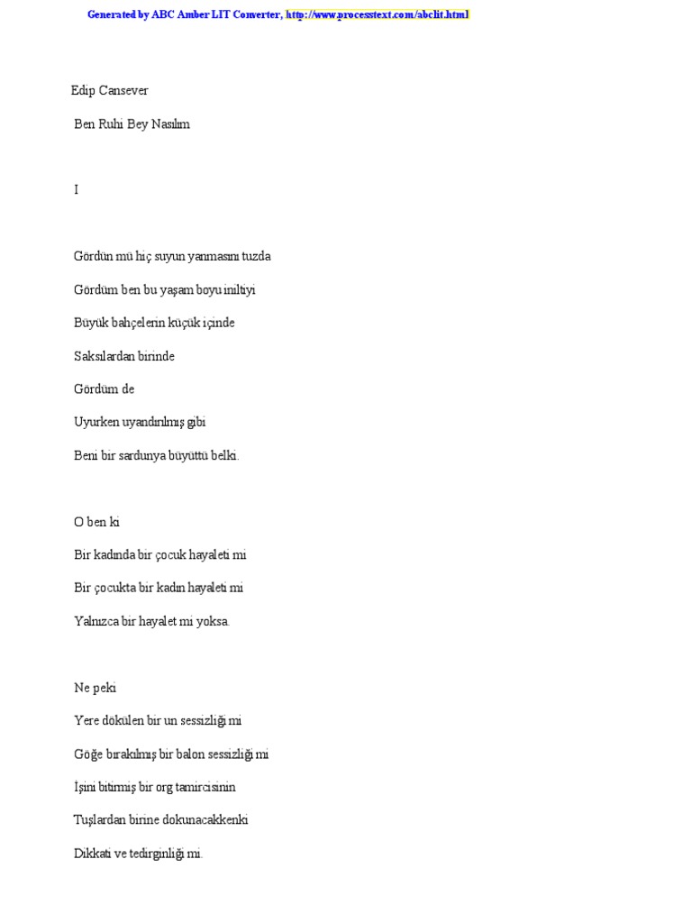 Edip Cansever - Ben Ruhi Bey Nasılım | PDF