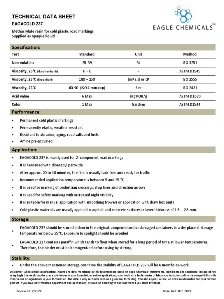 Technical Data Sheet: Eagacold 237 Methacrylate Resin For Cold Plastic ...