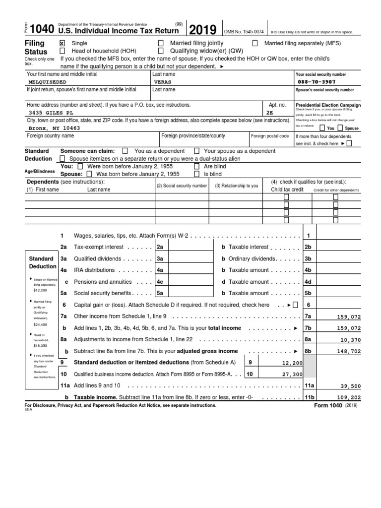 2019 Tax Return Documents (VERAS MELQUISEDED) | PDF | Social Security ...