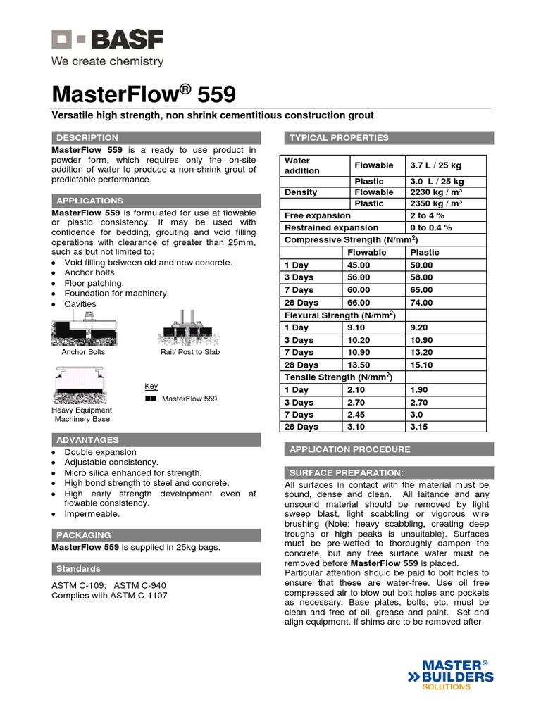 MasterFlow 559 | PDF | Concrete | Safety