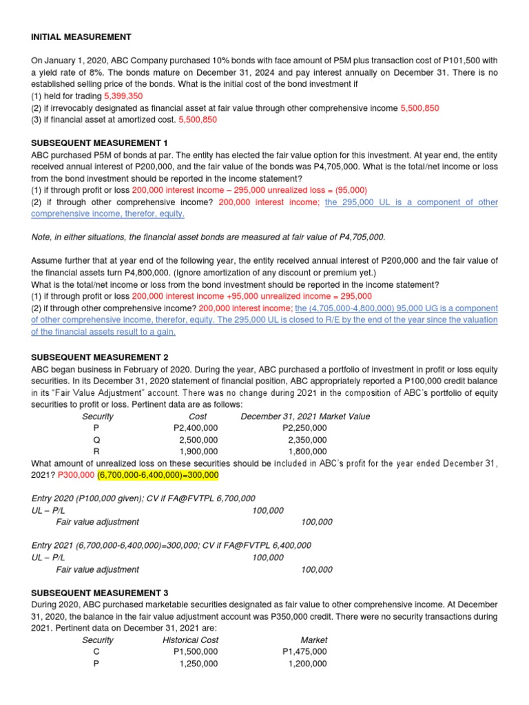 FA@FV and AC. Initial Subsequent Measurement. Reclassification ...