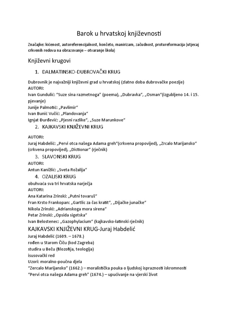 Barok U Hrvatskoj Književnosti | PDF