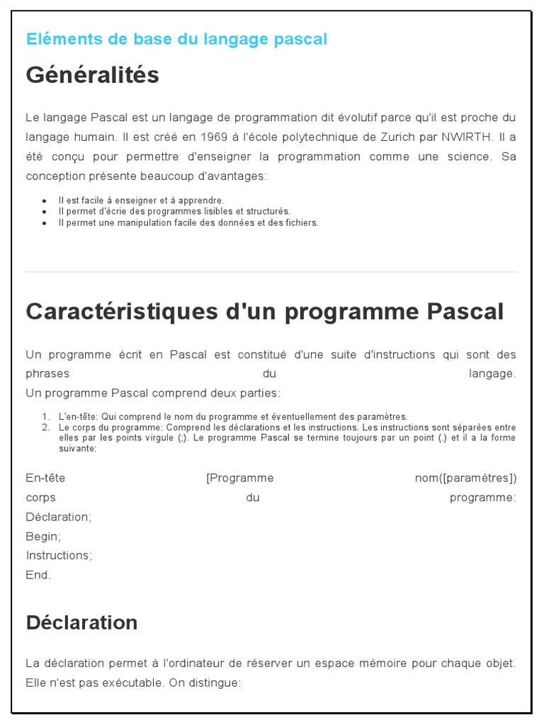 Introduction au langage Pascal | PDF | Programme informatique ...