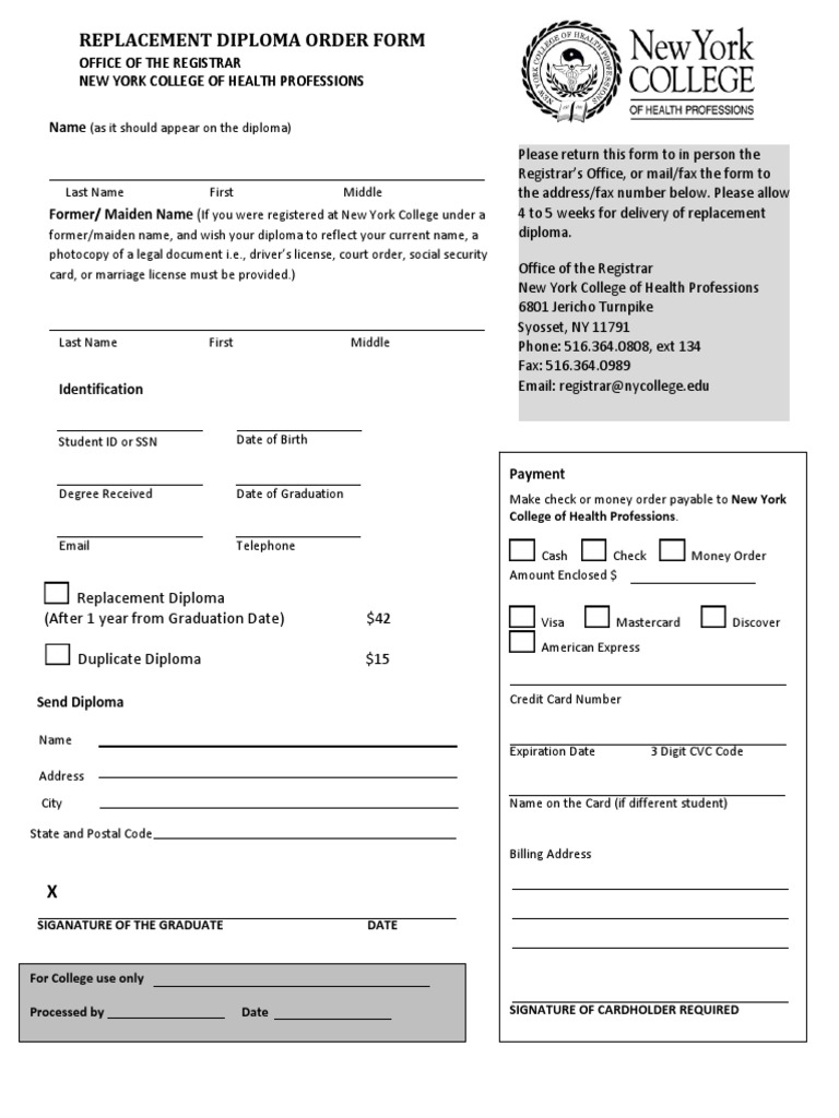 Diploma Replacement Request Form | Download Free PDF | Money Order ...